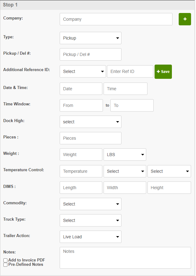 Order Create – Axis TMS